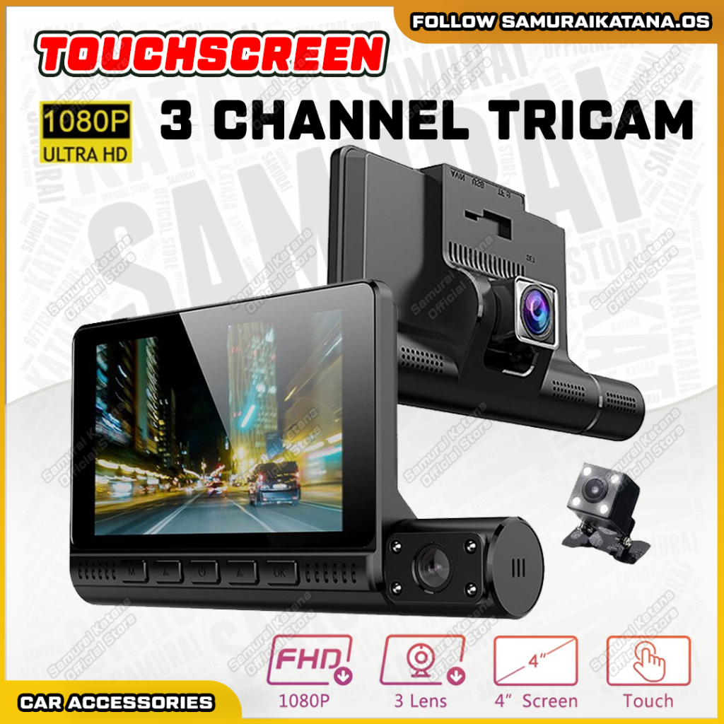 📸 3 Channel Touchscreen DVR 1080P HD 170° Front Camcorder Rear View 3 ...
