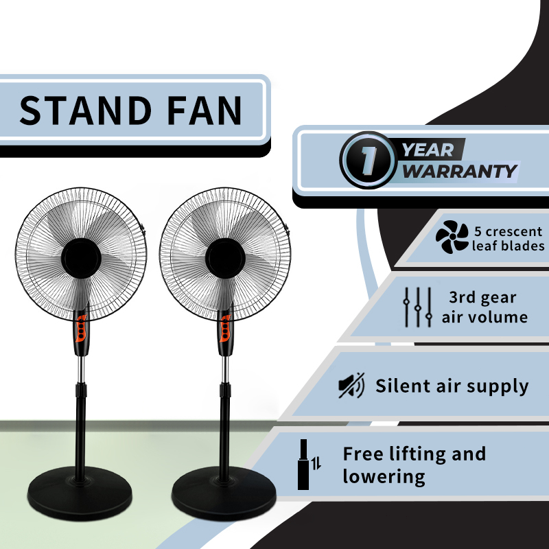 Stand Fan 16 inch Floor Fan Home Office Shaking Head Vertical Fan 3 Speed Mode 5 blades Kipas ...