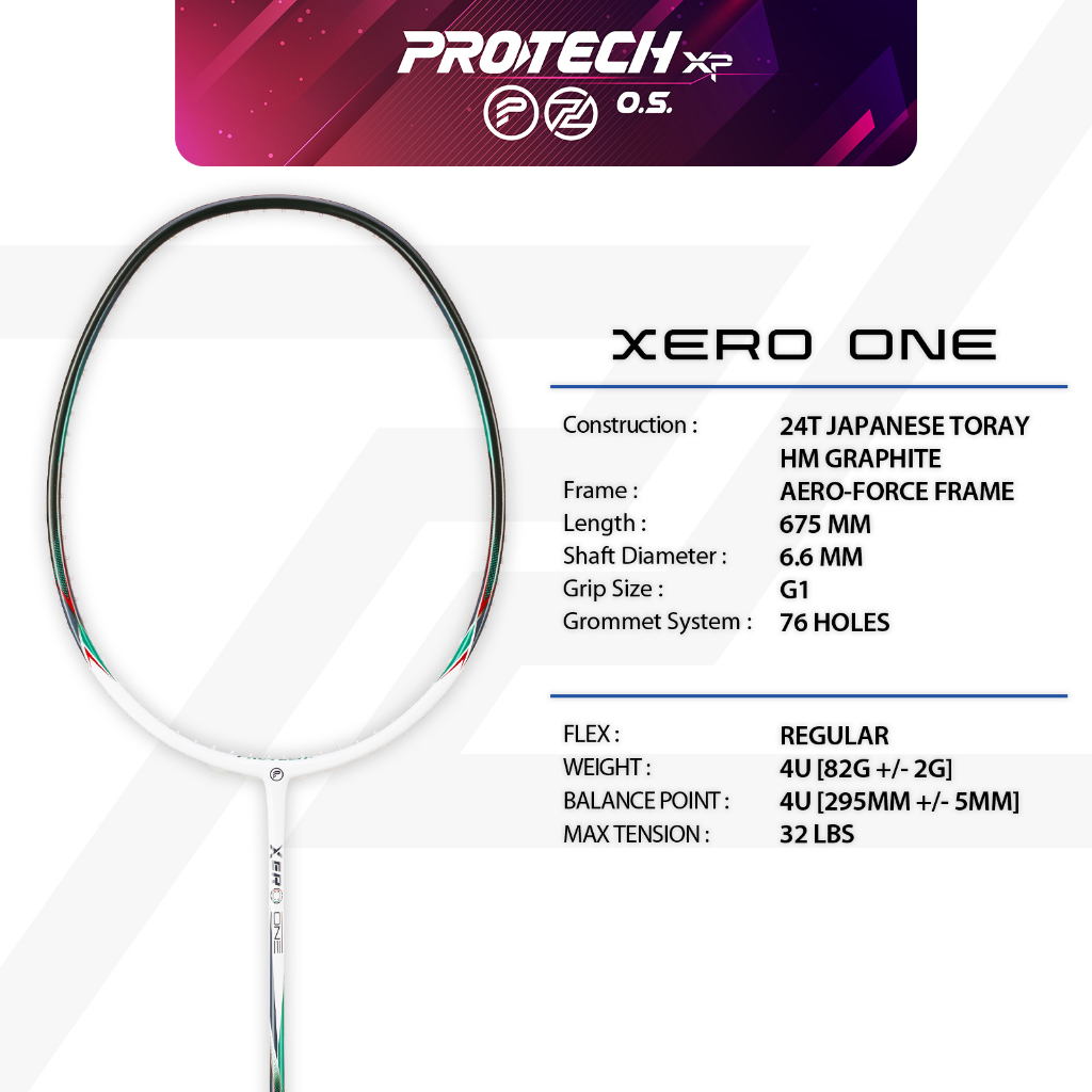 PROTECH Badminton Racket - XERO ONE (4UG1)(MAX 32LBS)(FREE String ...