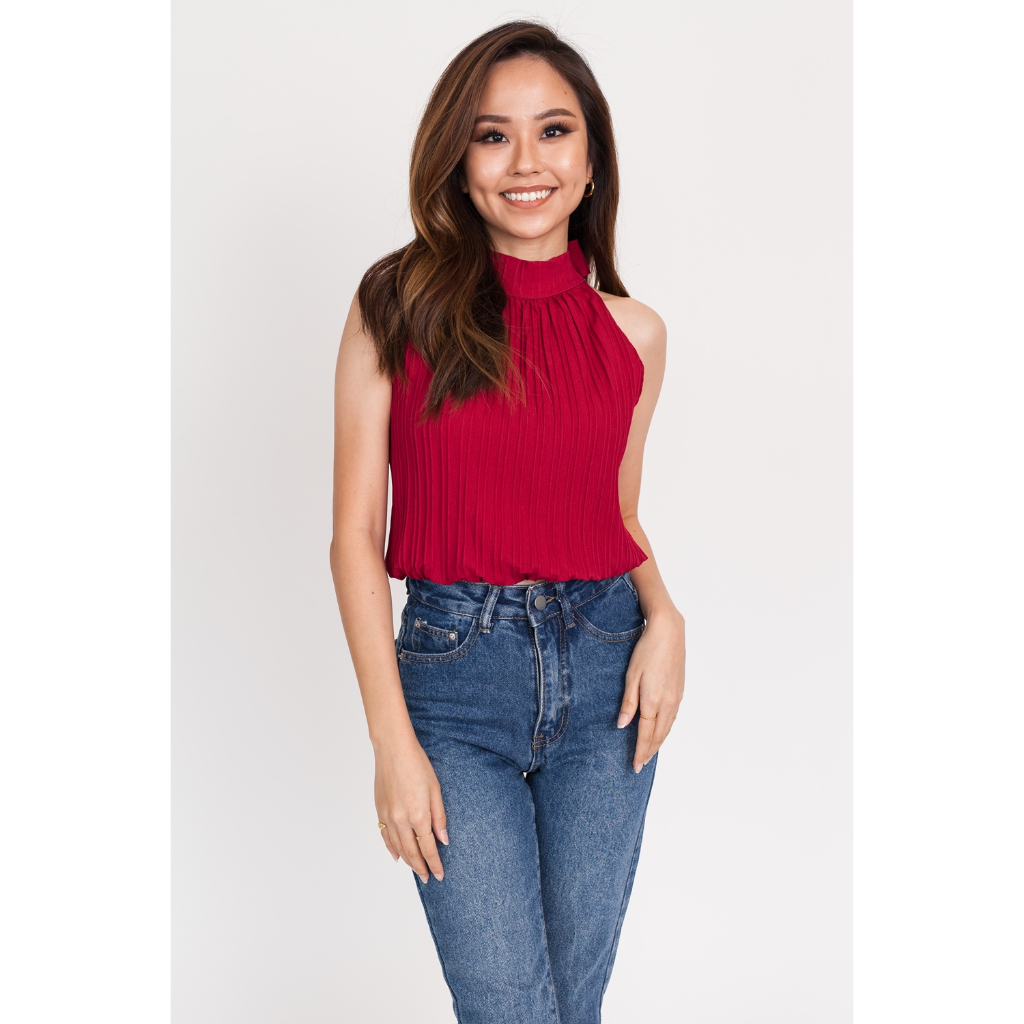 Pleated Cinched Halter Top | Shopee Malaysia