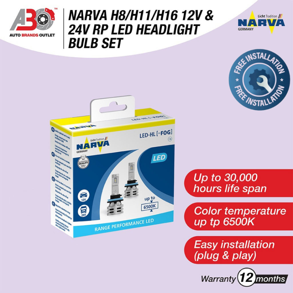 NARVA Germany Range Performance LED H8/H11/H16 Headlight 12V 24V 6500k ...