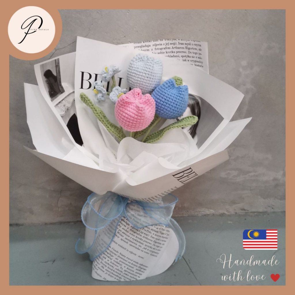 Handmade Crochet Tulips Flower Bouquet 手工钩织郁金香花束生日花束 Bunga Kait ...