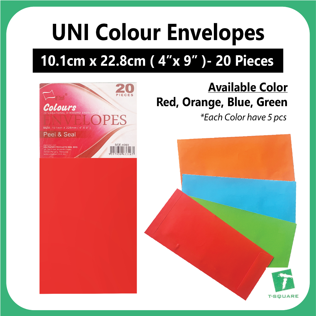 Uni Envelopes (4" x 9") 20's 4 Colours / 4 Colours Envelope Peel and ...
