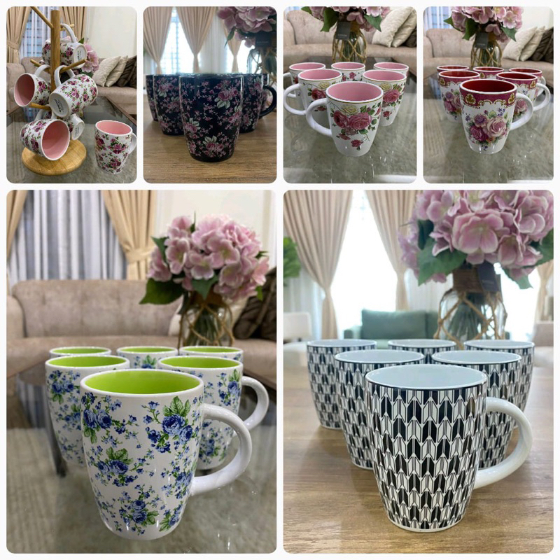 Giacomo Set Porcelain Mug Cawan Kaca Tahan Panas 6pcs or 12pcs ( 265ml ...