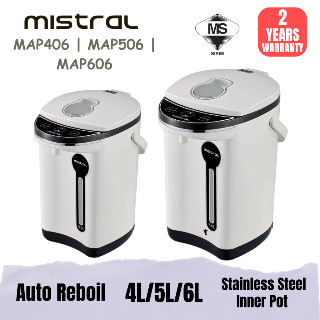 Mistral Electric Thermo Pot 4L/5L/6L Stainless Steel Thermal Airpot (MAP406/MAP506/MAP606) Cerek ...