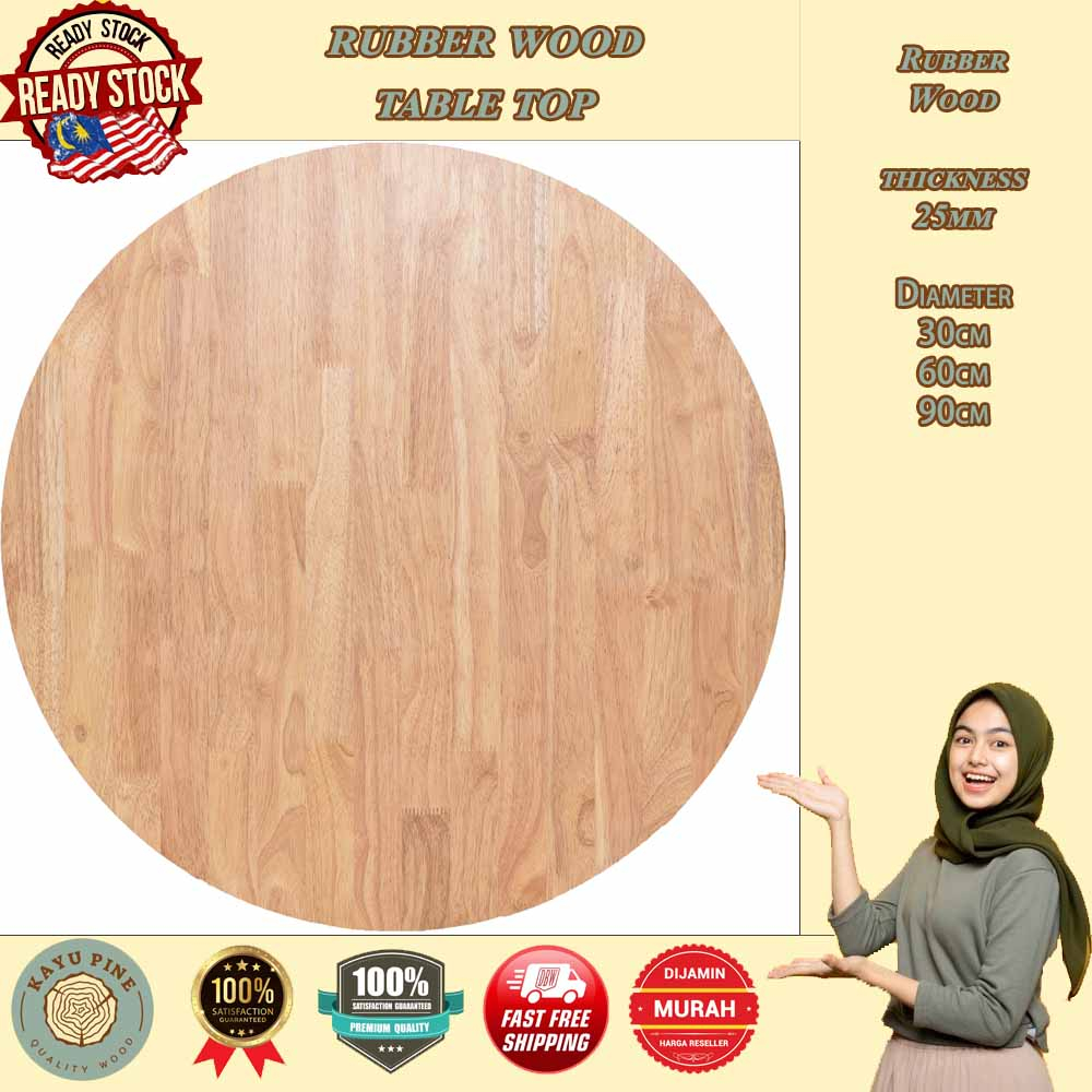 Rubber Wood Table Top Solid Kayu Round Square Table Top Shape Kopi Bulat Meja 16mm Tebal Grade ...