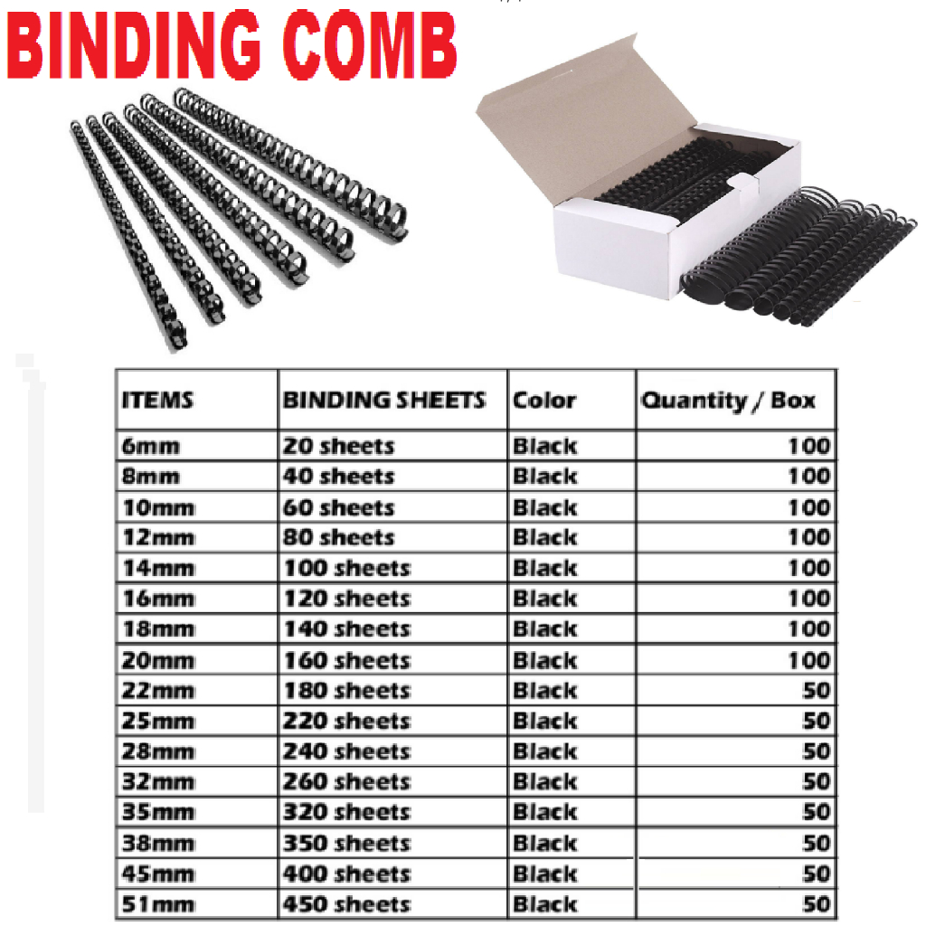 Plastic Comb Binding 21 Rings / Binding Comb Ring / Comb Binding Black - 100Pcs/Box A3 A4 A5 A6 ...