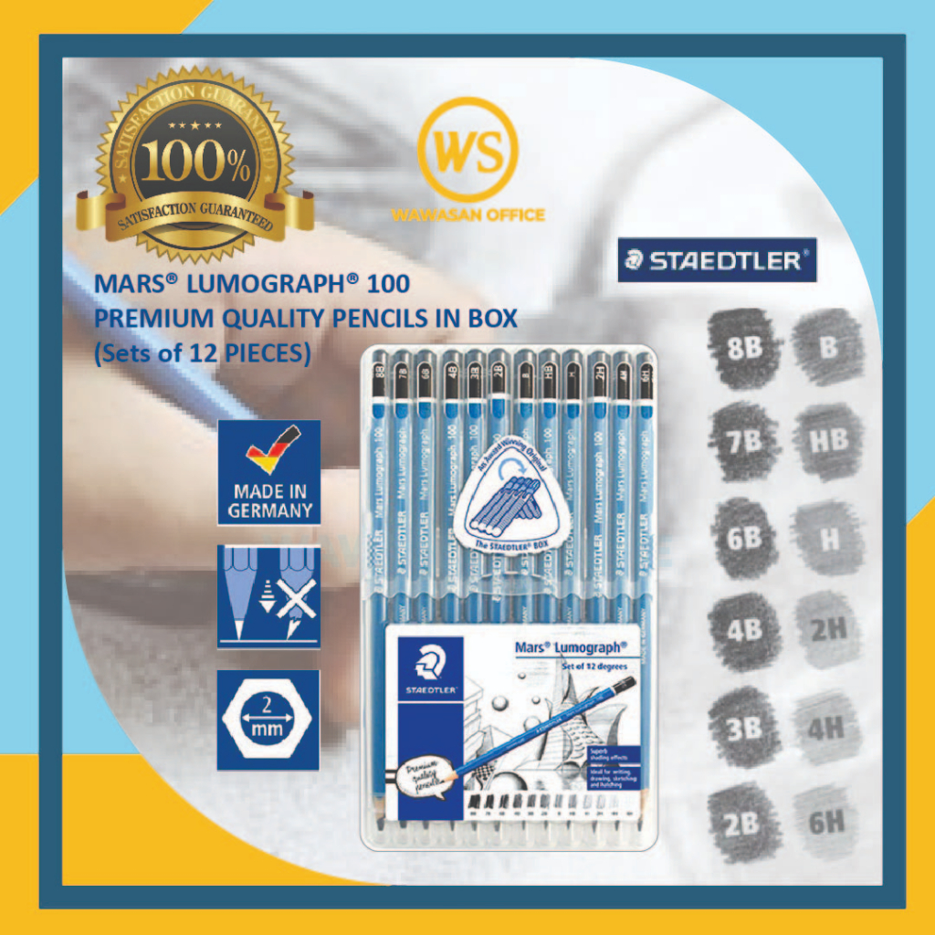 Staedtler Mars Lumograph / Drawing Pencil / Graphite Pencil / Pensel Lukis (Set of 12 pcs / Box ...