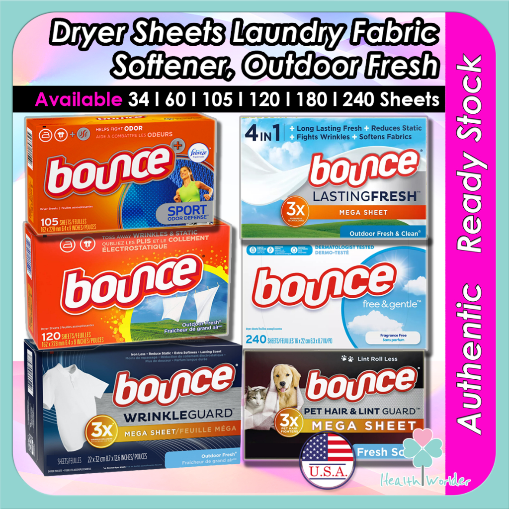 Bounce Dryer Sheet Laundry Fabric Softener Outdoor Fresh Sport Wrinkle ...