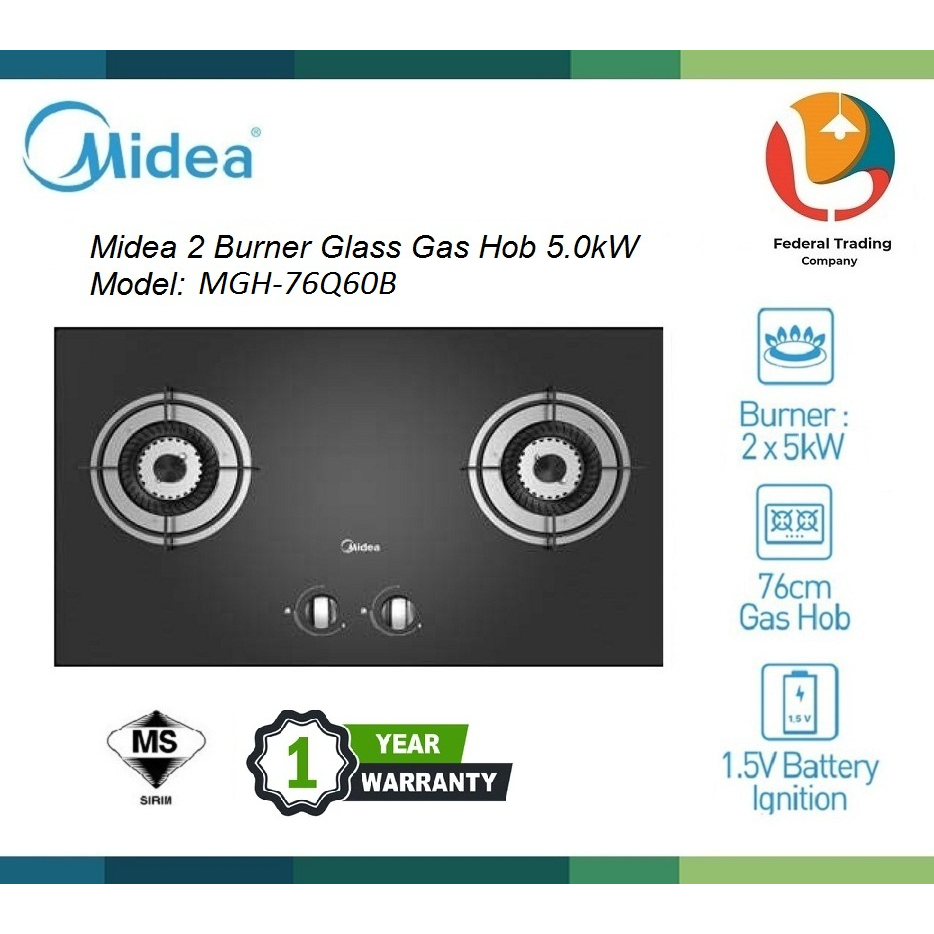 Midea Built-In Glass Hob Burner Cooker Gas Stove MGH-76Q60B 5.0kW Dapur ...