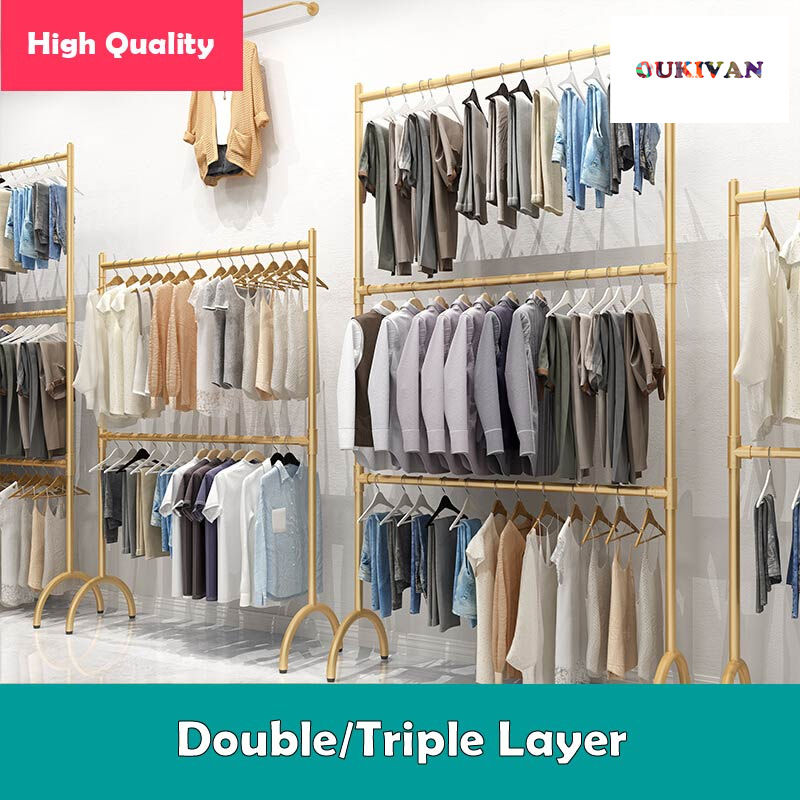 Clothes Rack Rak Baju Pakaian 2L/3L Display Rack Adjustable Middle Rod ...