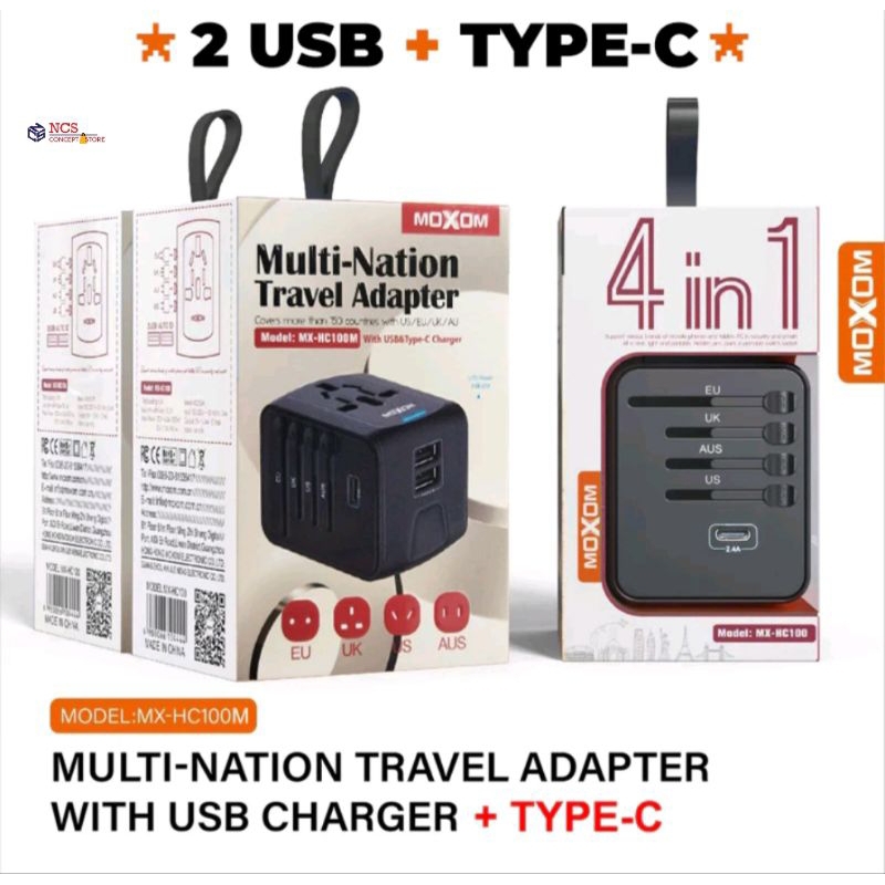 MOXOM MX-HC100M 4 In 1 Multi-Nation Travel Adapter USB Charger / 2.4A ...