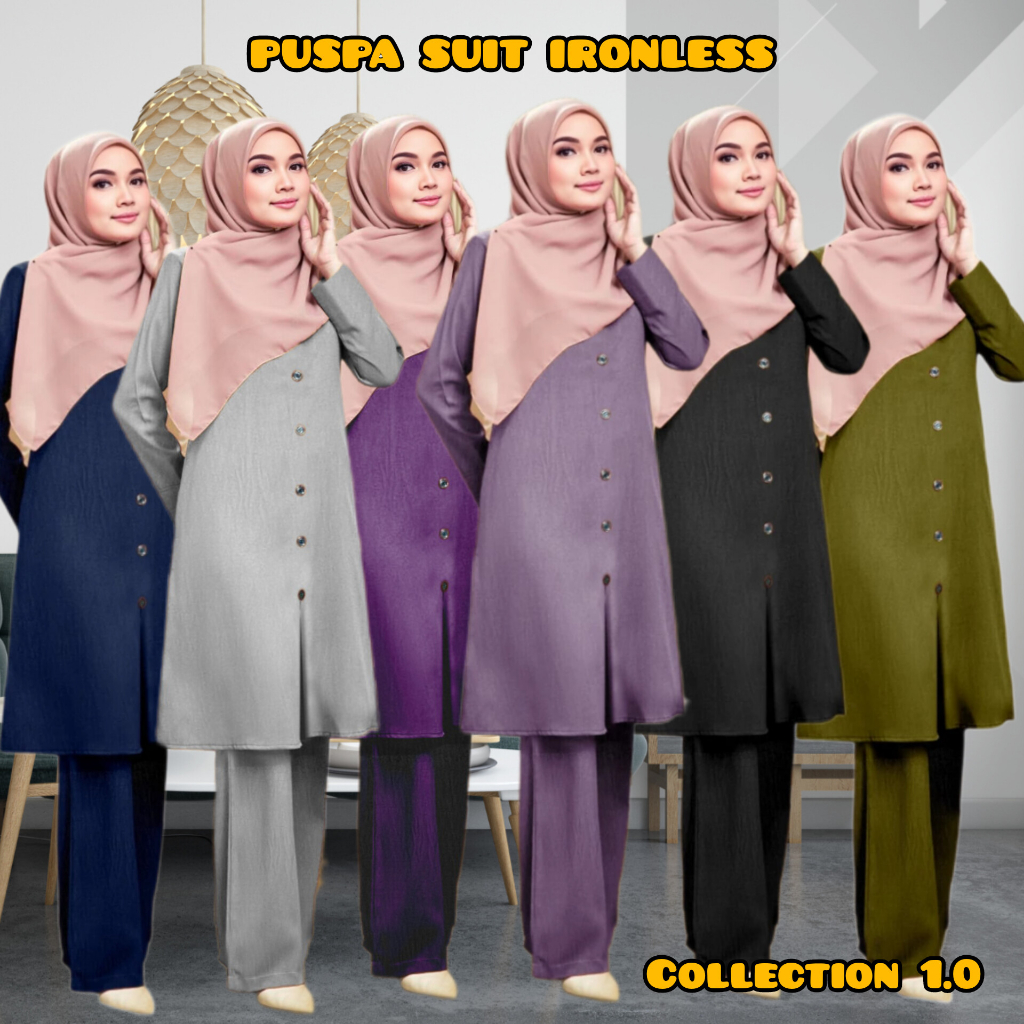SET A - PUSPA SUIT MUSLIMAH - IRONLESS, BLOUSE BERPOCKET & PALAZZO SET, UMRAH & TRAVEL FRIENDLY ...