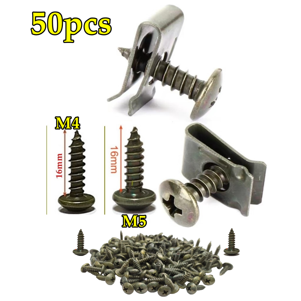 50pcs M5 Skru Motosikal Klip U Nat M5 Screw Clip Motorcycle Cover Set Body Car M4 Screw U-Clip U ...