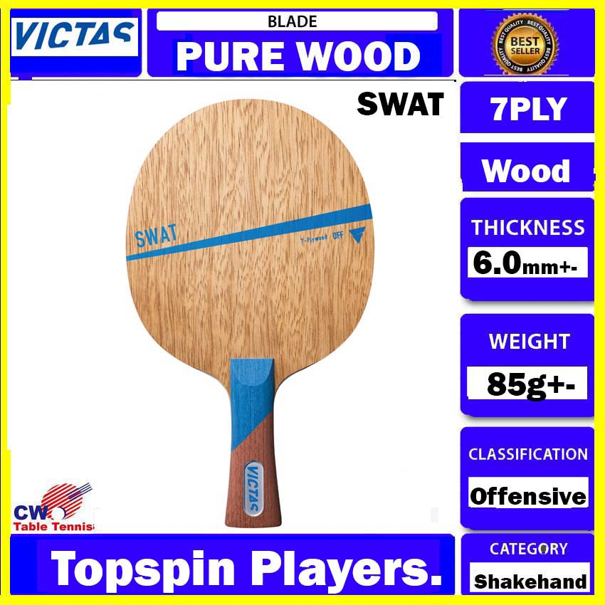 VICTAS SWAT 7ply Pure Wood Table Tennis Bat Blade Paddle Kayu Topspin Player Ping Pong Kayu ...