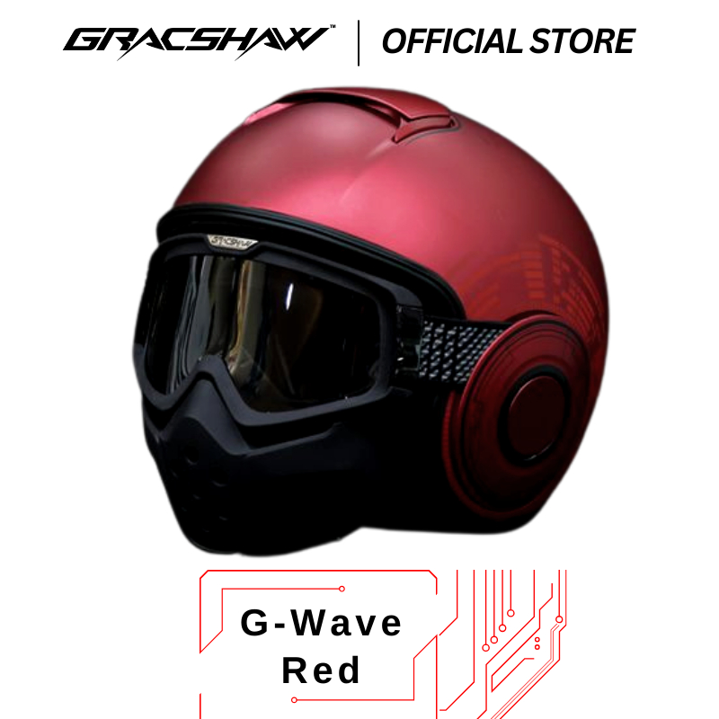 Gracshaw Glaxus G828 G-Wave with Free Smoke Goggle Mask Open Face Helmet For Scooter Cafe Racer ...