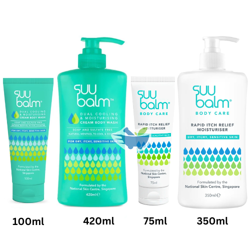 Suu Balm Dual Cooling & Moisturising Cream Body Wash 100ml /420ml / Suu Balm Rapid Itch Relief ...