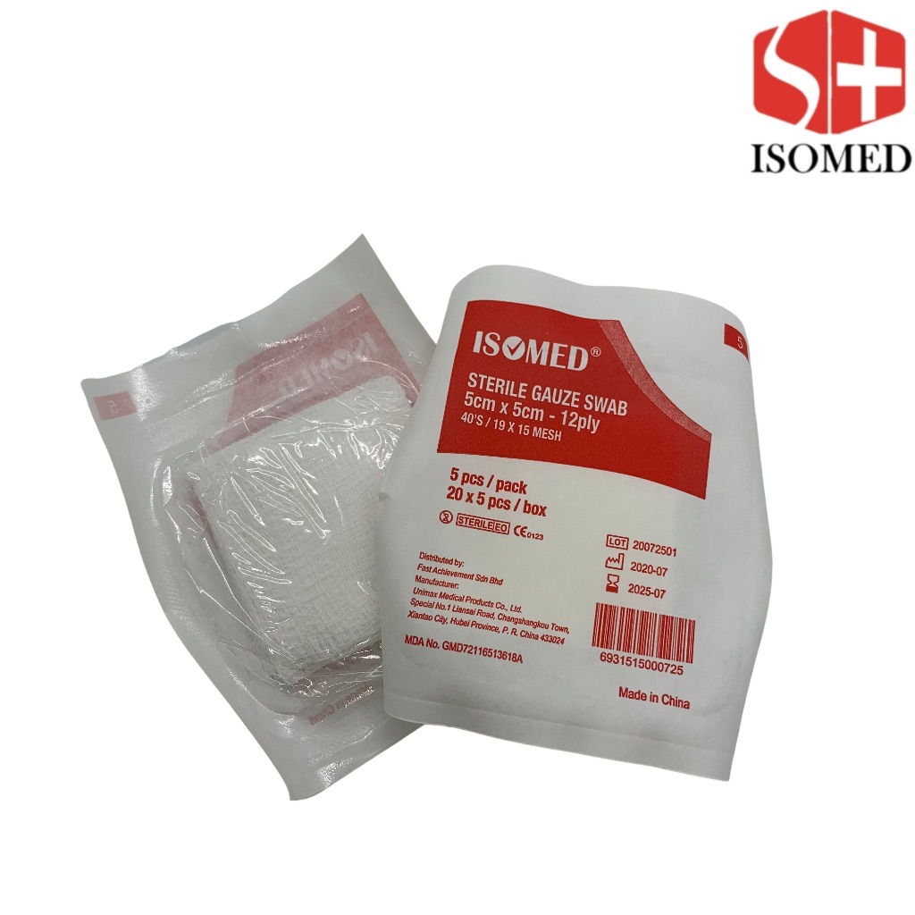 ISOMED 12PLY Sterile Gauze Swab 5cm/ 7.5cm/ 10cm (MDA Approved) | Shopee Malaysia
