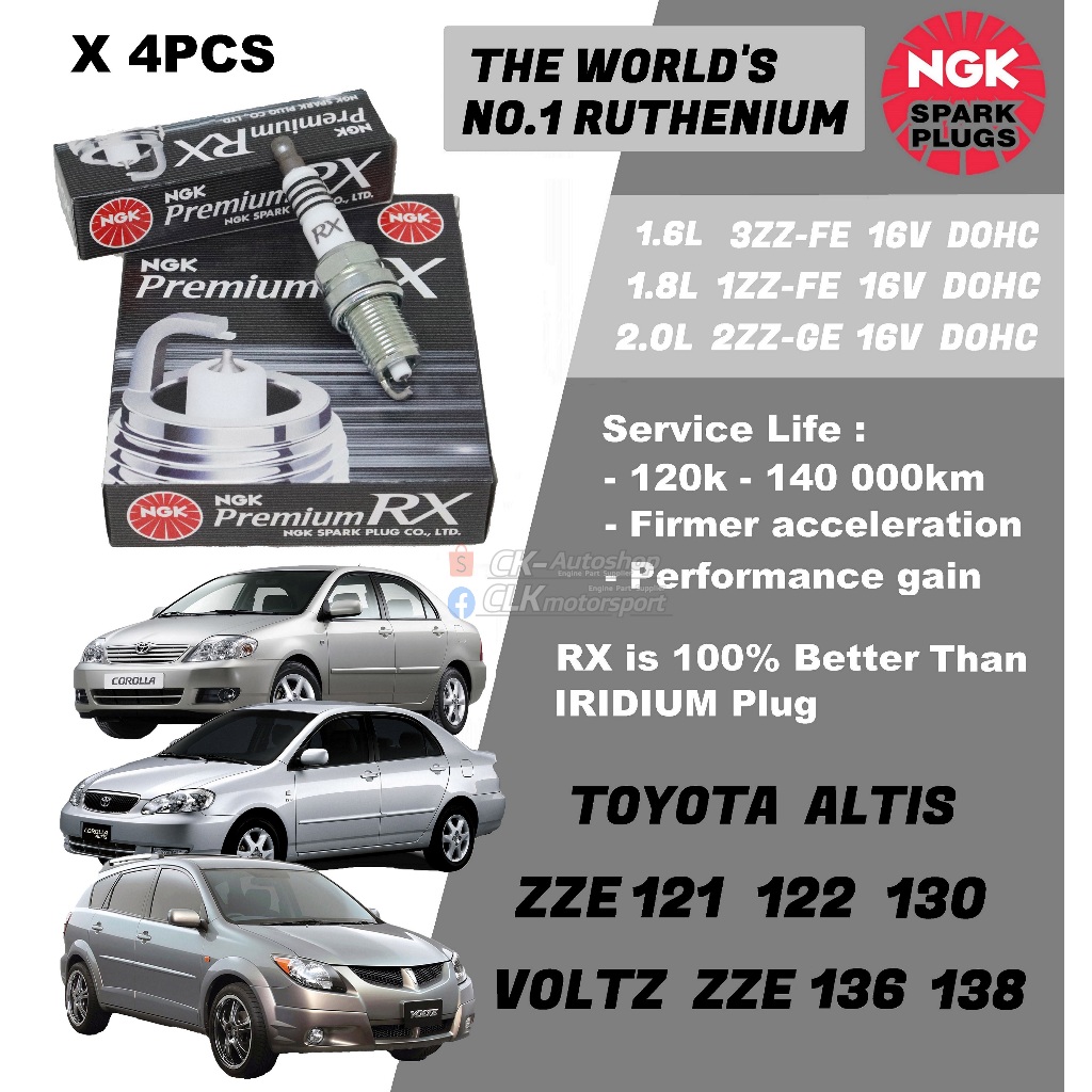 NGK Premium RX Spark Plug - Toyota Corolla Altis ZZE121 ZZE122 ZZE130 Voltz ZZE136 ZZE138 1.6L ...