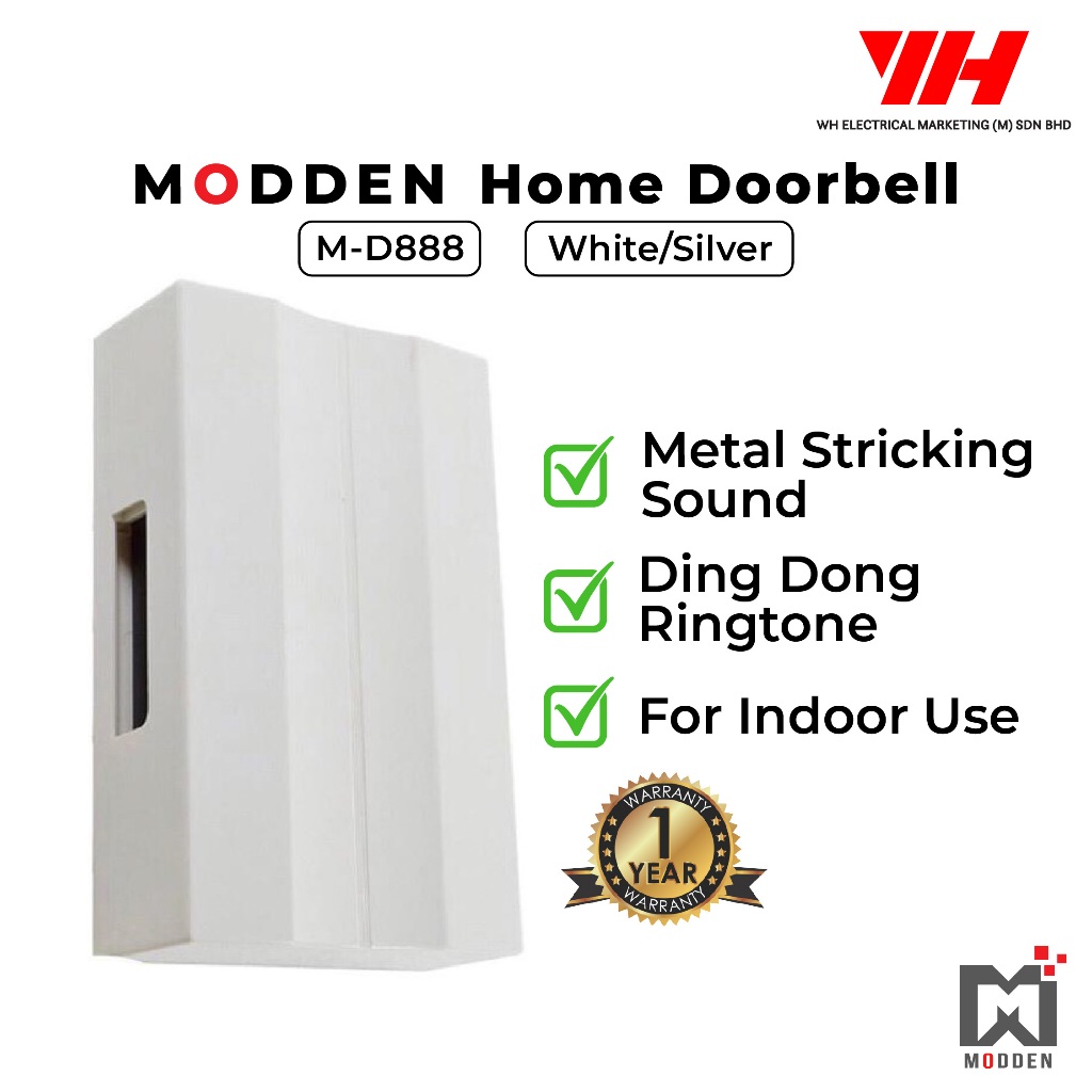[MODDEN] Mechanical Ding Dong Home Door Bell Chime M-D888 [White/Silver ...