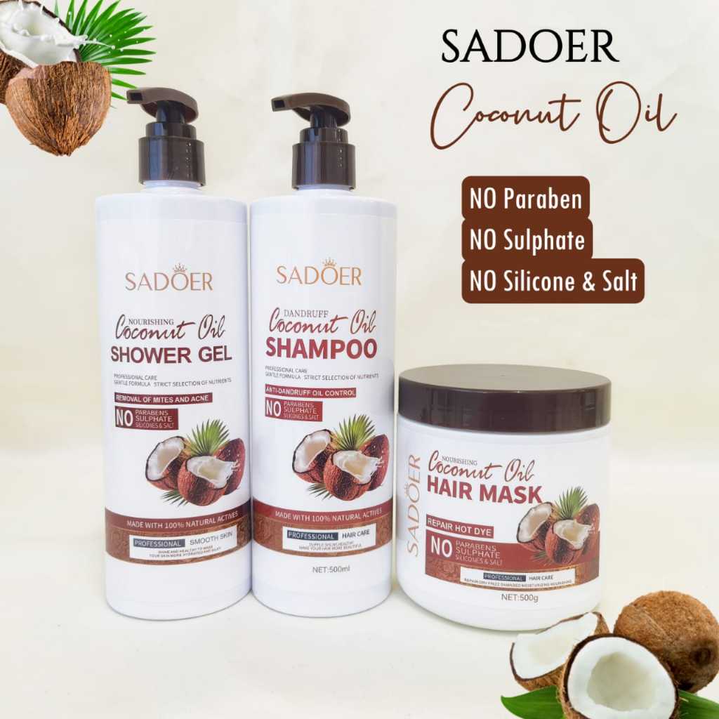 SADOER 3 IN 1 Nourishing Coconut Oil Hair Shampoo + Shower Gel + Hair Mask Set 500ml*3 | Shopee ...