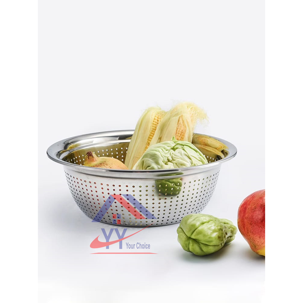 Stainless Steel Rice Basin with Hole Strainer Sieve Draining Vegetable ...