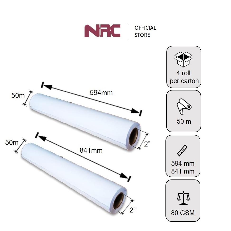 NERICO Plain Roll Plotter Paper A1 and AO Size 50 Meter - 4 Rolls In 1 ...