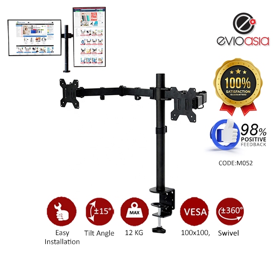 Dual Monitor Arm Fully Adjustable Desk Mount Stand For 2 Screen up to ...