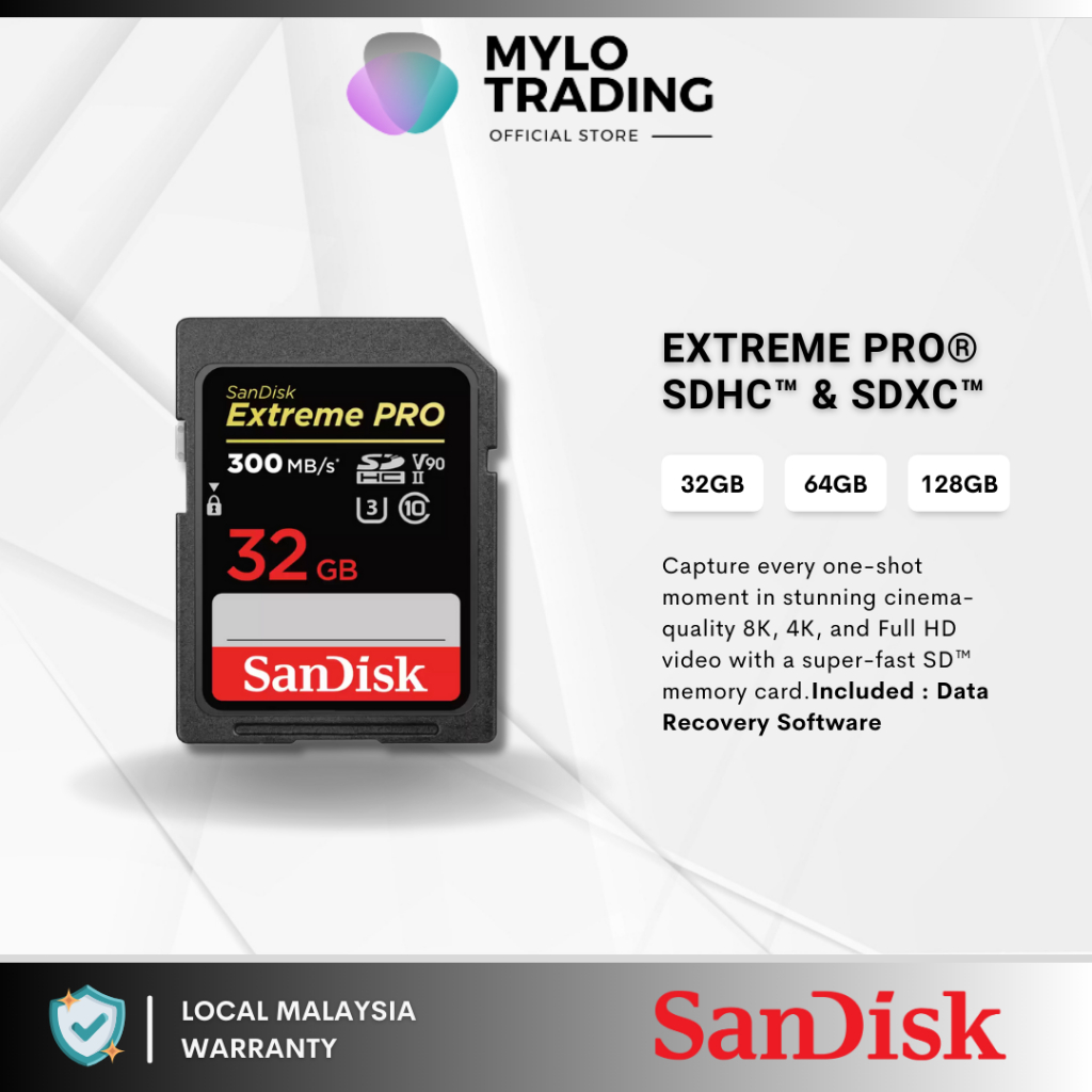 SanDisk Extreme Pro 300MB/S SD Card ( 32GB / 64GB / 128GB ) SDSDXDK | Shopee Malaysia