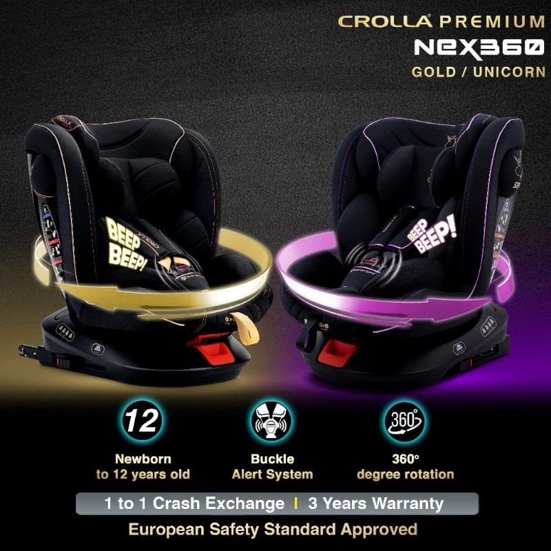 Crolla Car Seat For New Born to 12 Years Old-Gold/Unicorn Nex360 ...