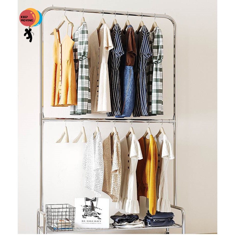 Portable Adjustable Stainless Steel Clothes Rack With Bottom Storage ...