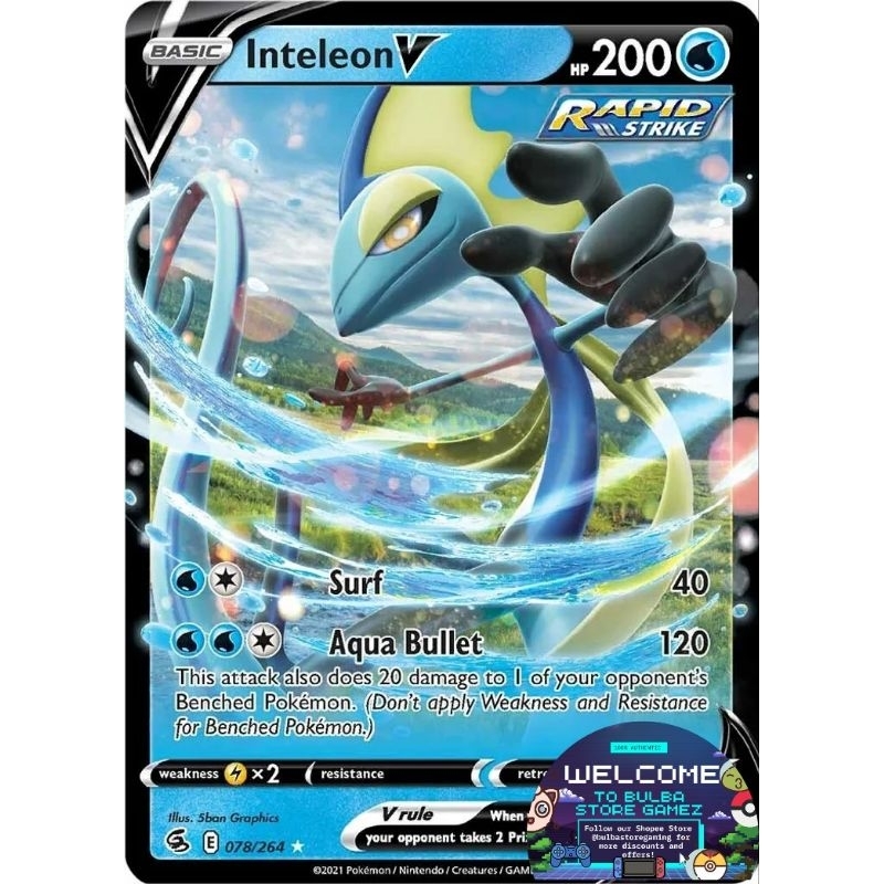 Inteleon V 078/264 SWSH08 Fusion Strike Pokemon TCG Card Game Sword ...