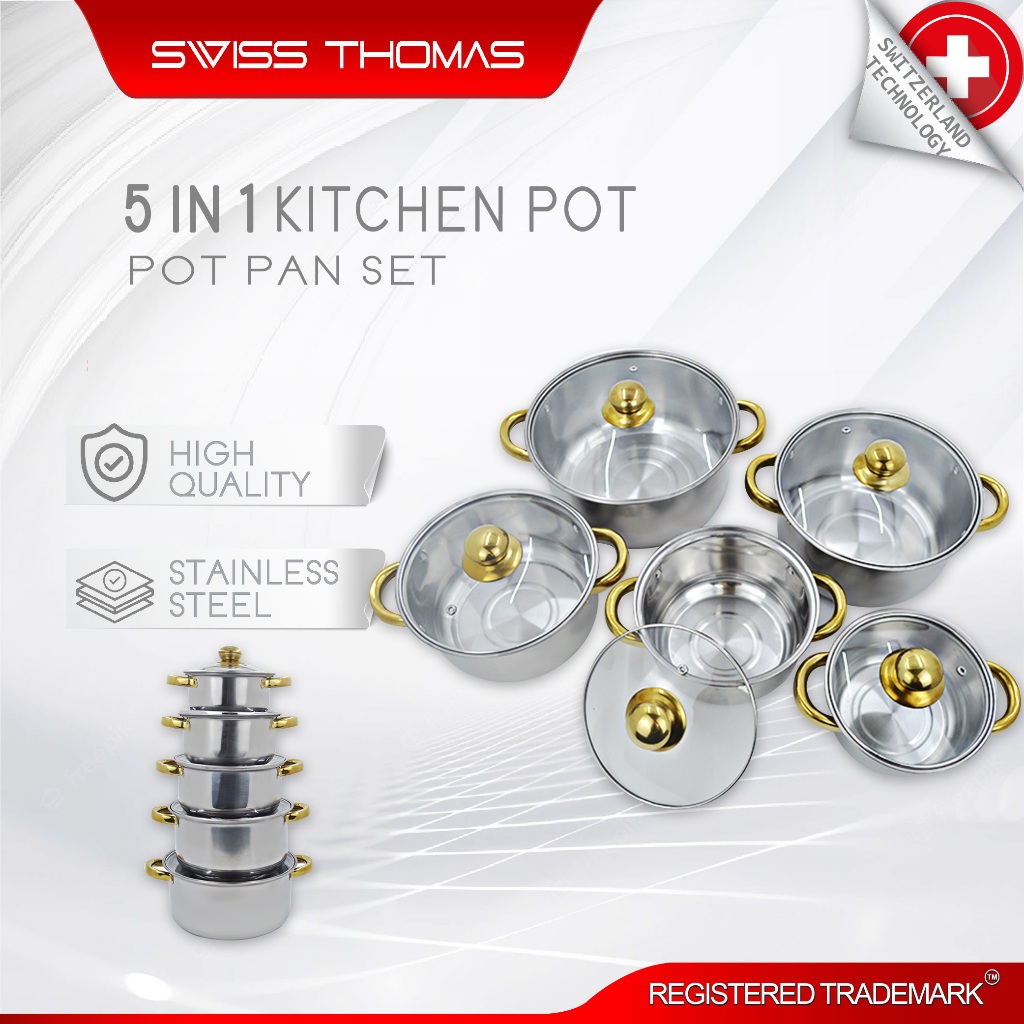 Swiss Thomas stainless steel kitchen pots and pan set handle cookware ...