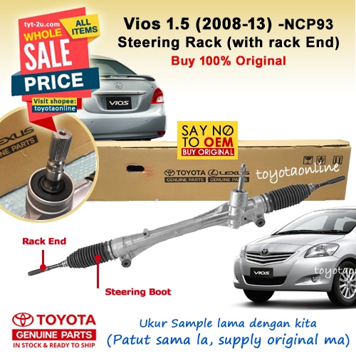Vios 1.5 (2008-2013) Steering Rack Set NCP93 45510-0D180 TOYOTA ( Optional : Tie Rod End ...