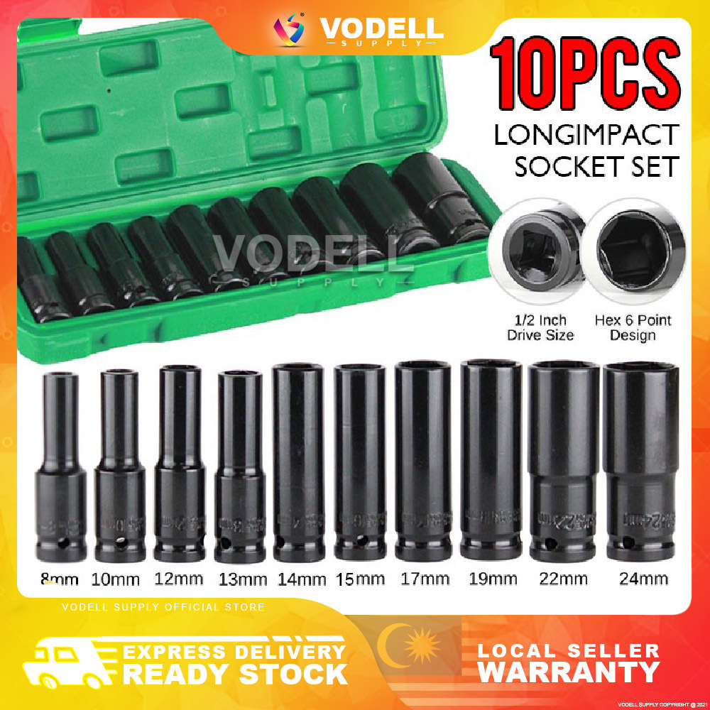 10PCS 1/2 Inch Long Impact Socket Set Black Deep Box Set Tool Set ...