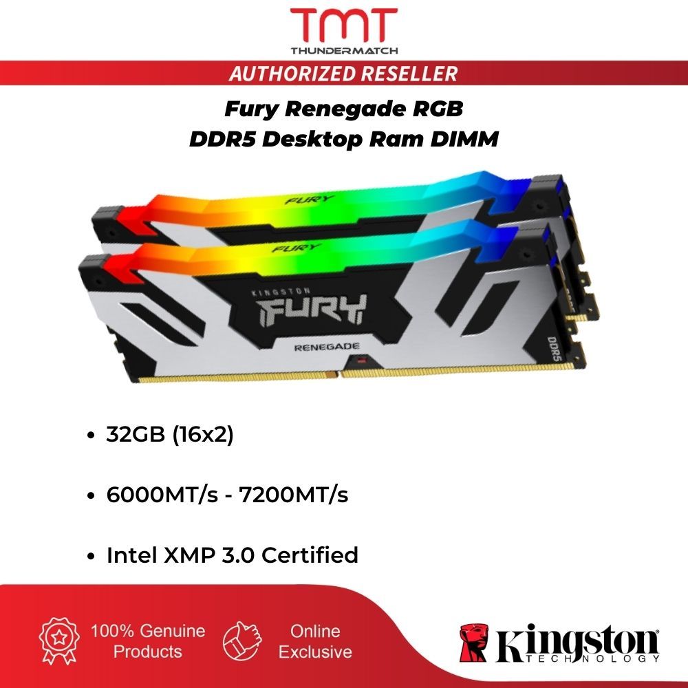 Kingston Fury Renegade RGB DDR5 Desktop RAM Kit (16GBx2) 6000MT/s 6400MT/s 6800MT/s 7200MT/s ...