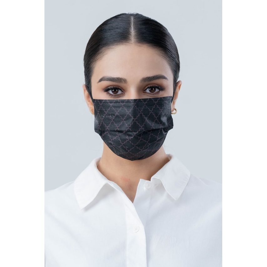 Jovian 3ply Monogram Earloop Headloop Mask in Black Pink | Shopee Malaysia