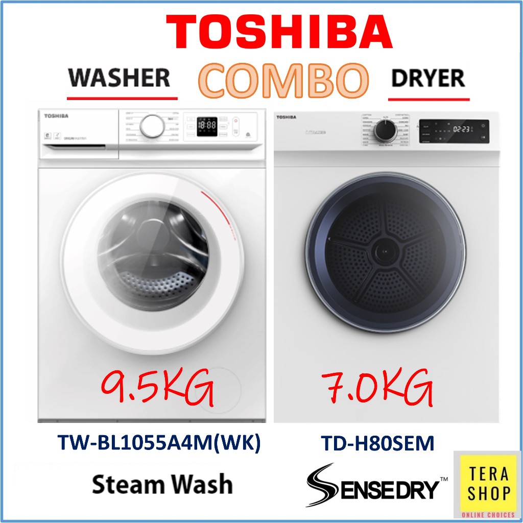 【COMBO】Toshiba BK105S2M BL105A4M(WK) 9.5KG Front Load Washing Machine Mesin Basuh + 7KG Dryer ...