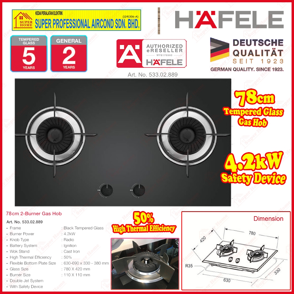 Hafele Gas Hob 2-Burner 78cm Build-in Hob (4.2kW) With Safety Device ...