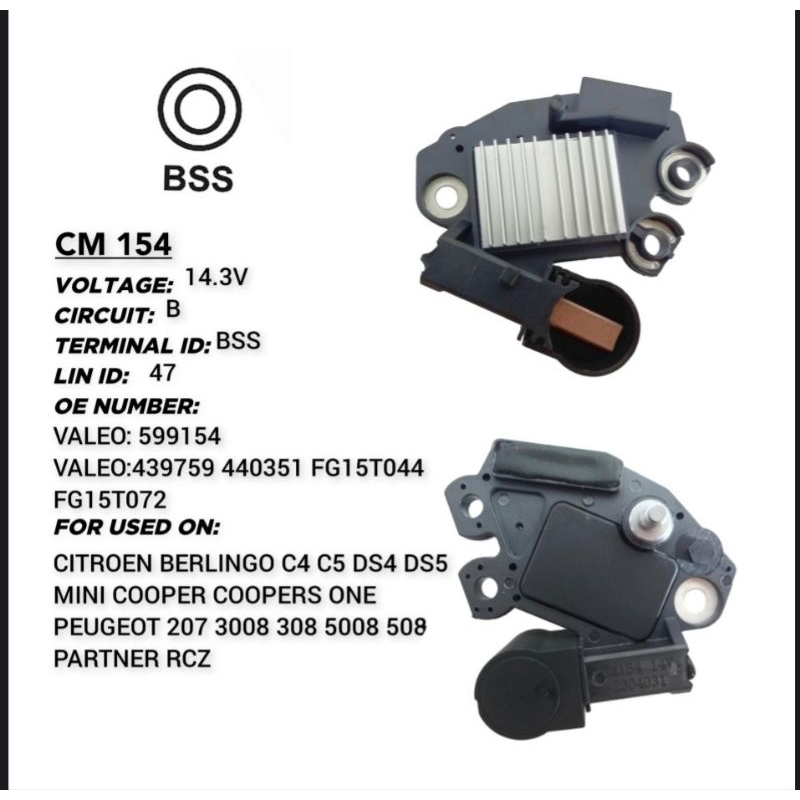 (CM154) Regulator Alternator Peugeot 308,3008 12V Valeo type(BSS ID 47 ...