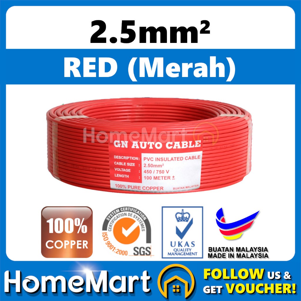 (GN Kabel) PVC Insulated Cable 1.5mm / 2.5mm | 100% PURE COPPER | Auto ...