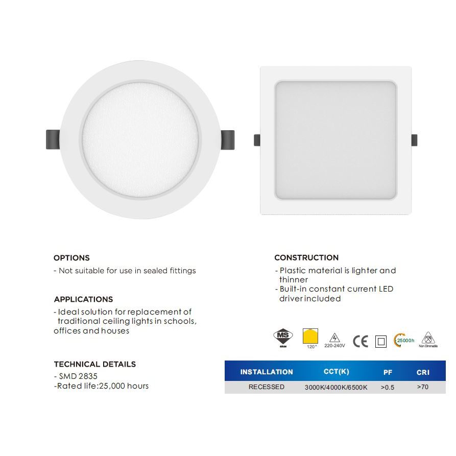 8" INCHES LED CONCEAL DOWNLIGHT 24W ROUND SQUARE SIRIM | Shopee Malaysia