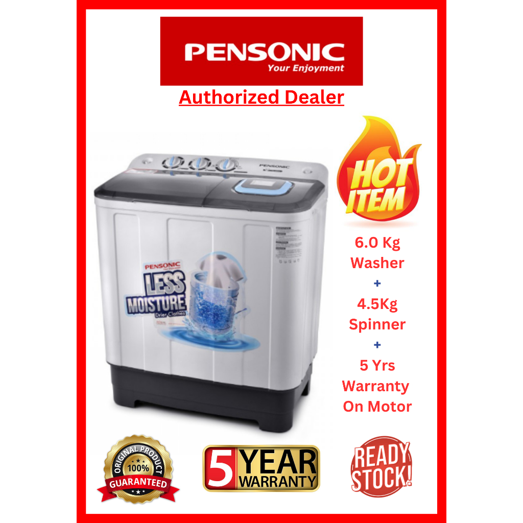 Semi Auto Washing Machine Mesin Basuh PENSONIC PWS-6005X / MIDEA MSW ...