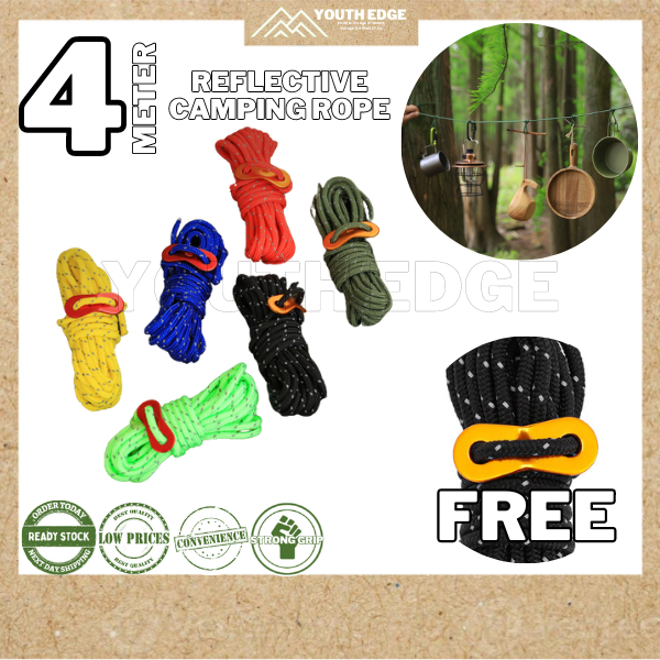 4 Meter Reflective Camping Rope Tent Ropes Flysheet Wind Rope Tensioner ...