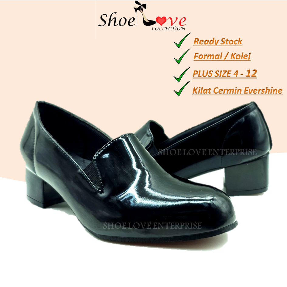 KASUT POLIS TUMIT KILAT WANITA PDRM LADIES SHINY EVERSHINE BLACK HEEL ...