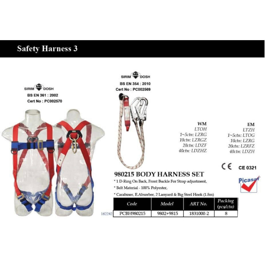 [READY STOK]PICASAF 980215 FULL BODY SEFETY HARNESS SET/HEAVY DUTY SAFETY HARNESS SET DOUBLE ...