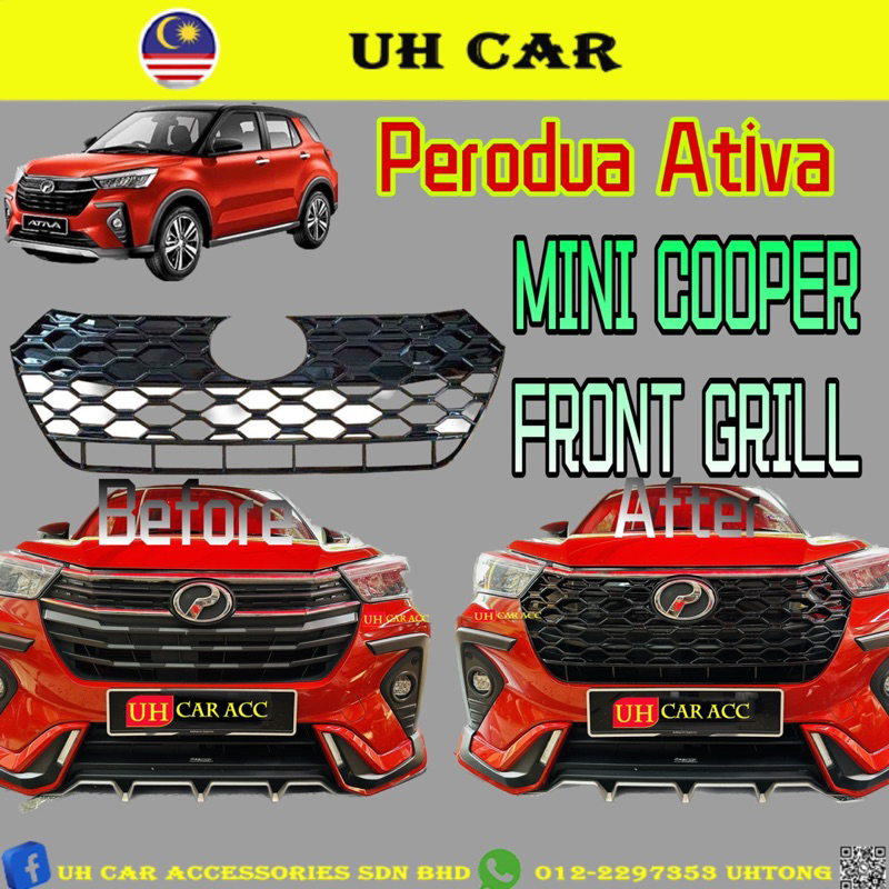 (MINI COOPER) Perodua Ativa Front Bumper Grill Grille Abs Glossy Black ...
