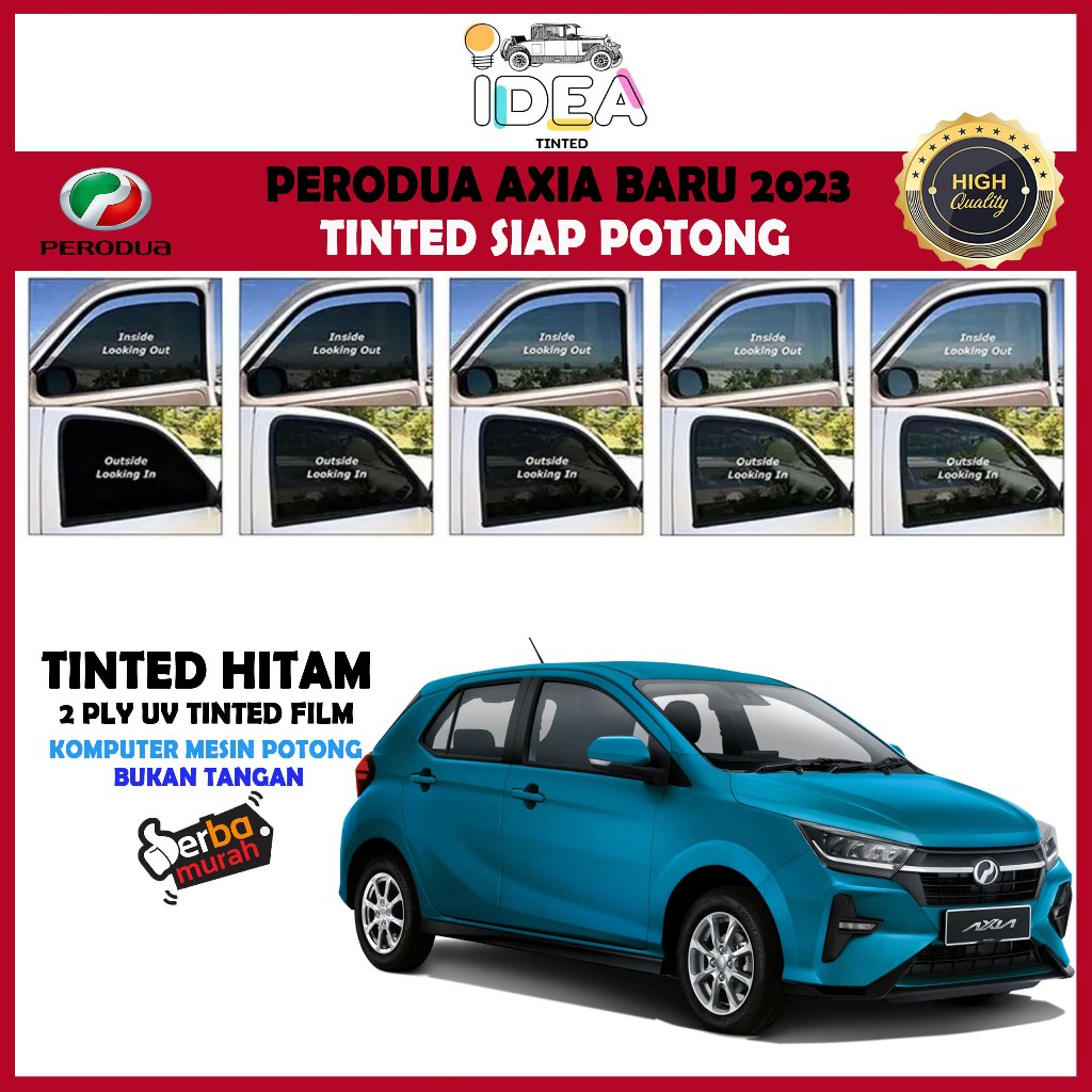 Perodua Axia Baru 2023 _Tinted Kereta _2PLY UV Film_Hitam_Siap Potong ...