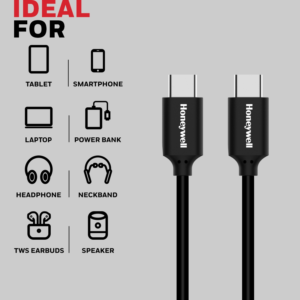 Honeywell Type C To Type C USB 3.1 Cable, PD 100W with Max Output 3A ...