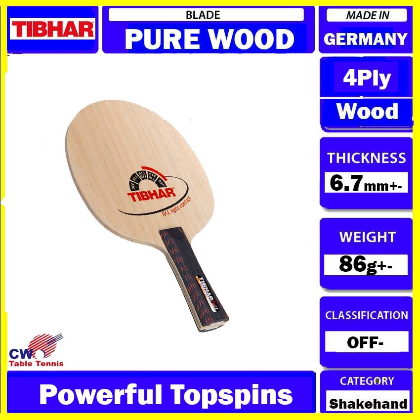 Tibhar IV-L LIGHT CONTACT Pure Wood allround play and powerful topspins TableTennis Blade Bat ...
